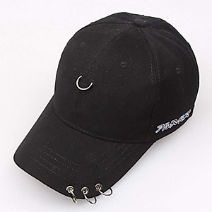 Kpop Hat Baseball Cap Rings Outdoor Iron Ring Caps Cotton Snapback Hats Casual Adjustable Dad Hat Hip Hop Hats (Black)