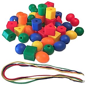 3 Bees & Me Jumbo Lacing Beads - Threading Toys for Toddlers & Kids Ages 3-5 - Fine Motor Preschool Activity with 50 Large Beads & Strings