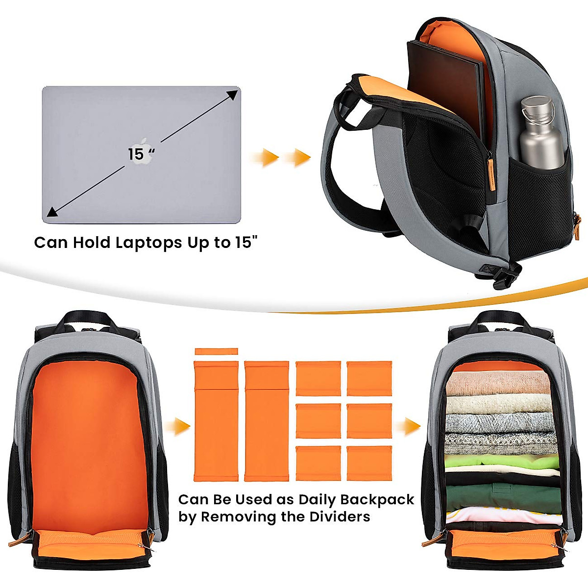 TARION Camera Backpack Waterproof Camera Bag Large Capacity Camera Case with 15 Inch Laptop Compartment Rain Cover for Women Men Photographer Lens Tripod Grey TB-02