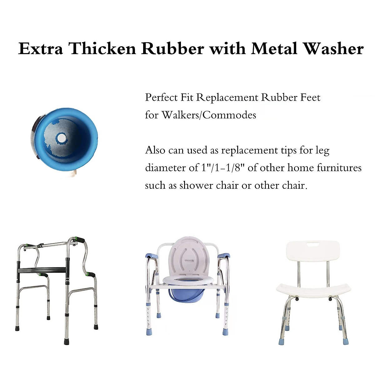 Rubber Walker Tips Replacement 1 1/8 Inch Heavy Duty Steel-Reinforced Rubber Tips for Walkers/Commodes/Shower Chairs/Walking Canes, Essential Walker Feet Accessories for Seniors