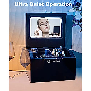 COOSEON Acrylic Skincare Fridge 10 Liter With Adjustable HD Mirror Light Thermostatic Mini Beauty Fridge with Removable Divider Shelf, Cosmetic fridge for Makeup, Bedroom, Office, Room