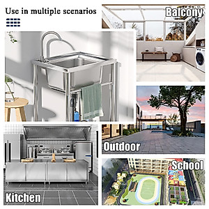 SEYFI Kitchen Sinks Free Standing Stainless Steel Sink,Commercial U-Tility Sink, Kitchen Sink U-Tility Set with Faucet Indoor Outdoor Sink, for Kitchen, Laundry Room/Hot and Cold/Hot and Cold