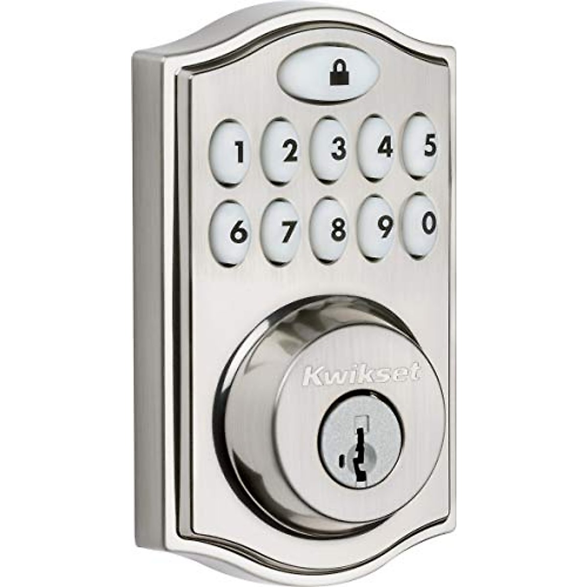 Kwikset 914 Traditional Keypad SmartCode Electronic Deadbolt Smart Lock featuring SmartKey Security and ZigBee 3.0 Technology in Satin Nickel