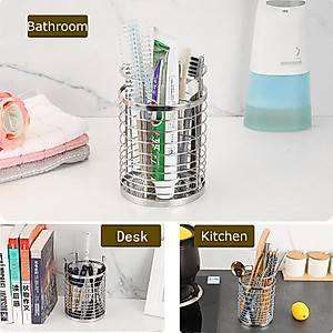 BESSKON Kitchen Utensil Holder for Countertop, 4 Compartment Stainless Steel Cooking Utensils Holder for Spatula, Spoon and Fork, Cutlery Silverware Caddy Party Picnic Flatware Holder 4.1" x 6.2"