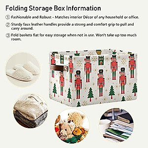 xigua Christmas Nutcracker Xmas Tree Snowflake Storage Basket Foldable Storage Bin Canvas Rectangular Storage Basket with Leather Handles for Home Closet & Office Decoration
