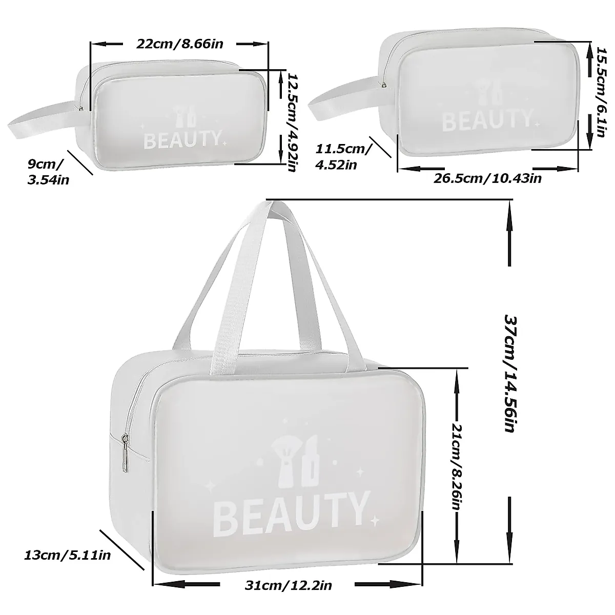 DBPBToU Makeup Bag Set, 3 Pieces Travel Toiletry Bags with Large Capacity, Clear & Waterproof Cosmetic Bags for Women (beige)