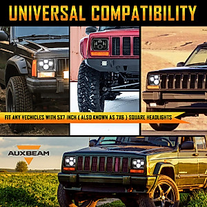 Auxbeam 5x7 7x6 Inch Led Headlights with High Low Beam H6054 6054 Led Rectangular Headlight Compatible for Jeep Wrangler YJ Cherokee XJ GMC Replacement H5054 H6054LL 69822 6052 6053 (Black)