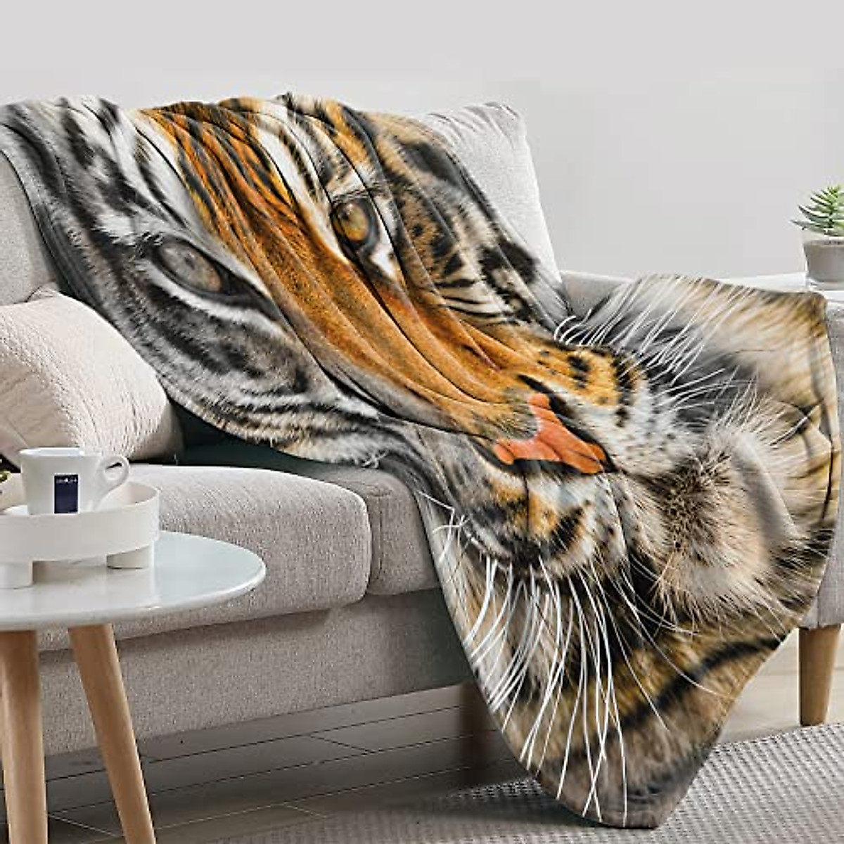 Flannel Blankets, Warm Decor Fleece Throw Blanket Soft Couch for Sofa Bed 50"X60" (Tiger)