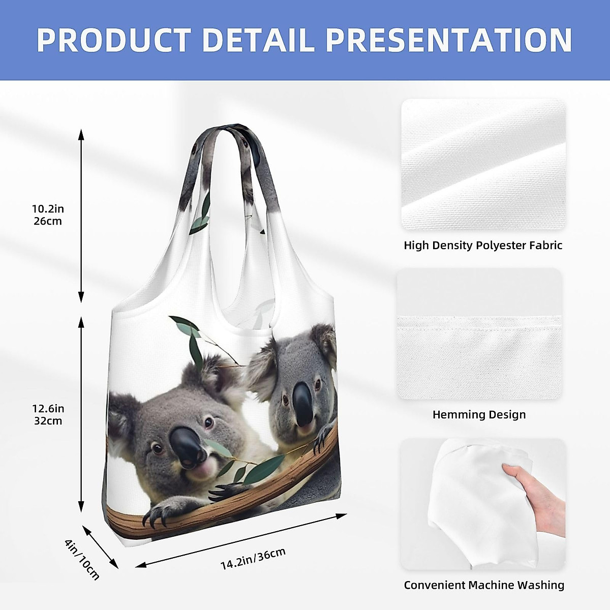 Funny Koalas Print Canvas Tote Bag Aesthetic Tote Bag Reusable Shopping Bag For Women Men Gift Bag