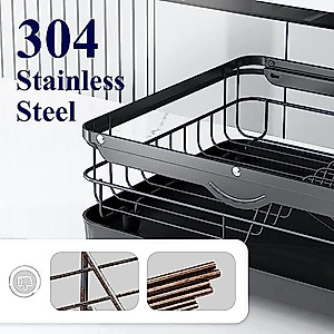 Under Sink Organizers,2-Tier Under Sink Organizers and Storage,Drill-Free Rustproof Stainless Steel Pull Out Shelf with Non-Slip Feet for Kitchen Bathroom, Black
