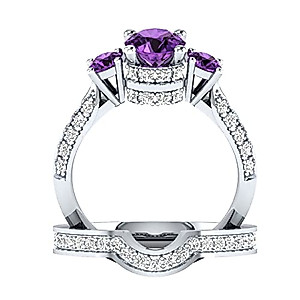 IDEALJEWEL95 Sterling Silver 2.60 ct Round Amethyst & White Sapphire Bridal Ring Set Sizable For Women Engagement Ring/Wedding/Valentines