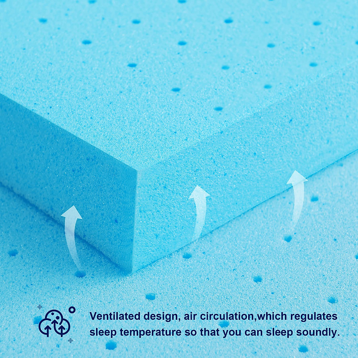 subrtex 3 Inch Memory Foam Mattress Topper Queen Gel-Infused Cooling Pad Pressure Relief Ventilated Bed Mattresses Topper, CertiPUR-US Certified,Blue