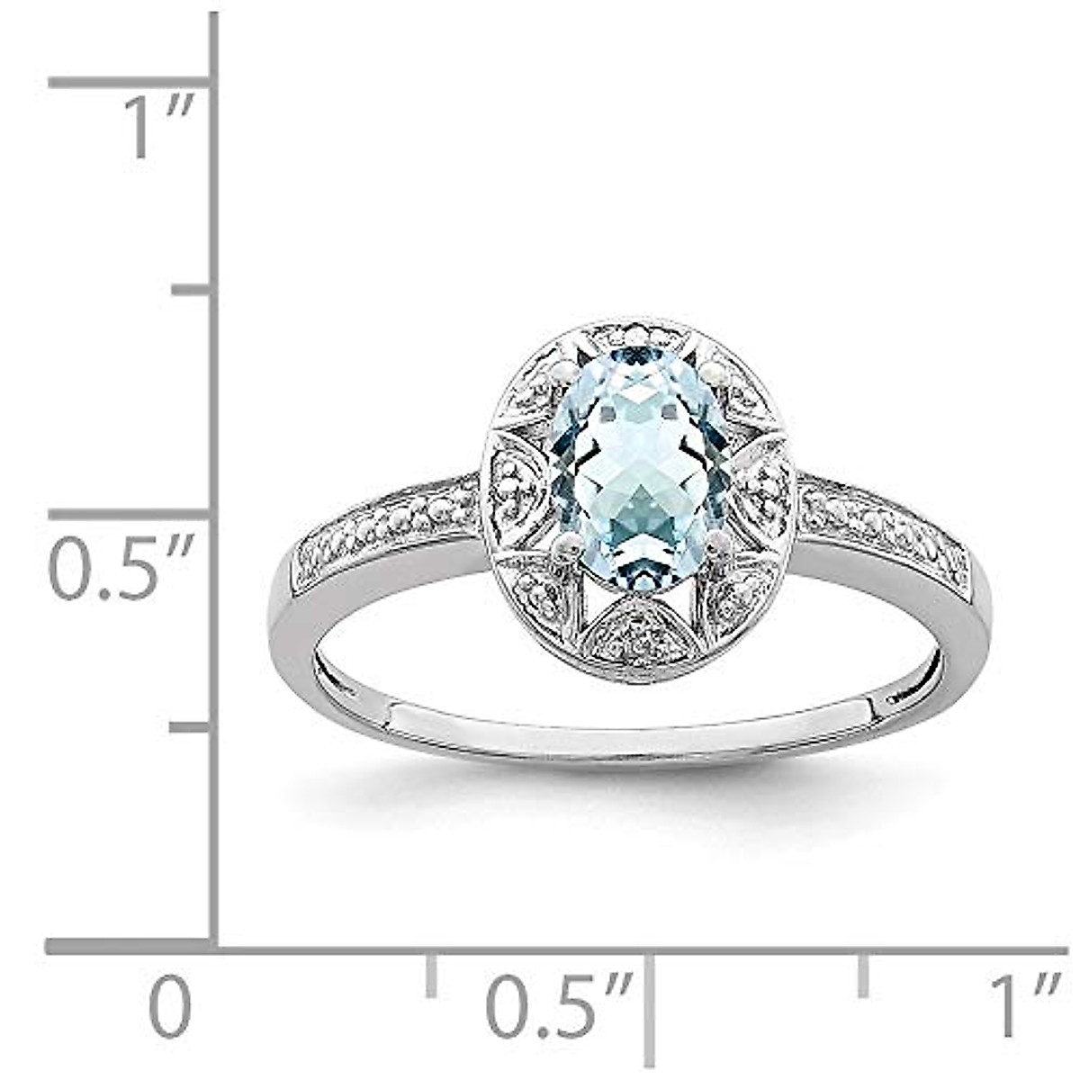 925 Sterling Silver Polished Diamond and Aquamarine Ring Size 7 Measures 2mm Wide Jewelry Gifts for Women