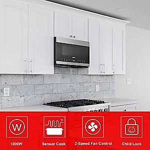 Galanz GLOMJD13S2SW-10 24 inch Over The Range Microwave, Sensor Cooking, Convertible Venting with 2 Speed, LED Lighting, Child Lock, 1000W/120Volts, Stainless Steel, 1.3 Cu Ft