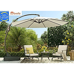 Grand patio Deluxe NAPOLI 12FT Patio Umbrella, Curvy Aluminum Cantilever Umbrella with Base, Round Large Offset Umbrellas for Garden Deck Pool (Champagne, 12 FT)