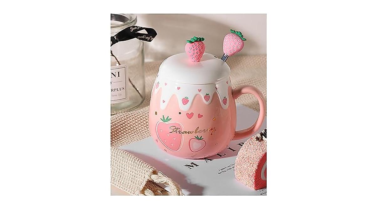 Cute Strawberry Mug with Spoon - Perfect Gift for Girls