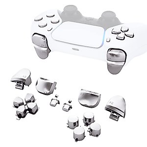 eXtremeRate Replacement D-pad R1 L1 R2 L2 Triggers Share Options Face Buttons, Chrome Silver Full Set Buttons Compatible with ps5 Controller BDM-010 & BDM-020