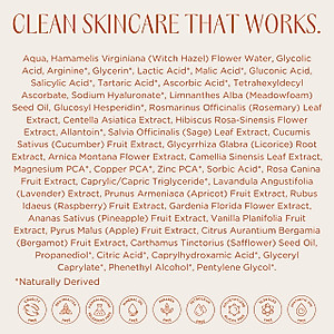 InstaNatural 7% Glycolic AHA Face Toner, Brightens, Reduces The Look of Pores and Uneven Texture, Gently Exfoliates, with Lactic Acid, Witch Hazel and Vitamin C, 4 Fl Oz