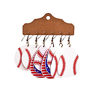 3Pairs Sporty Style Earrings, Glittering Sequin Leather Earrings, Rugby Basketball Baseball Football Cheerleaders Lightweight Multilayer Teardrop-Shaped Hook Dangling Jewelry-baseball