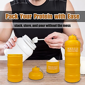 Stackable Protein Powder Travel Container with Carabiners & Funnels, Portable Protein Powder Container to Go, Protein Powder Funnel Set, Travel Protein Powder Containers for Fitness, Travel (YELLOW)