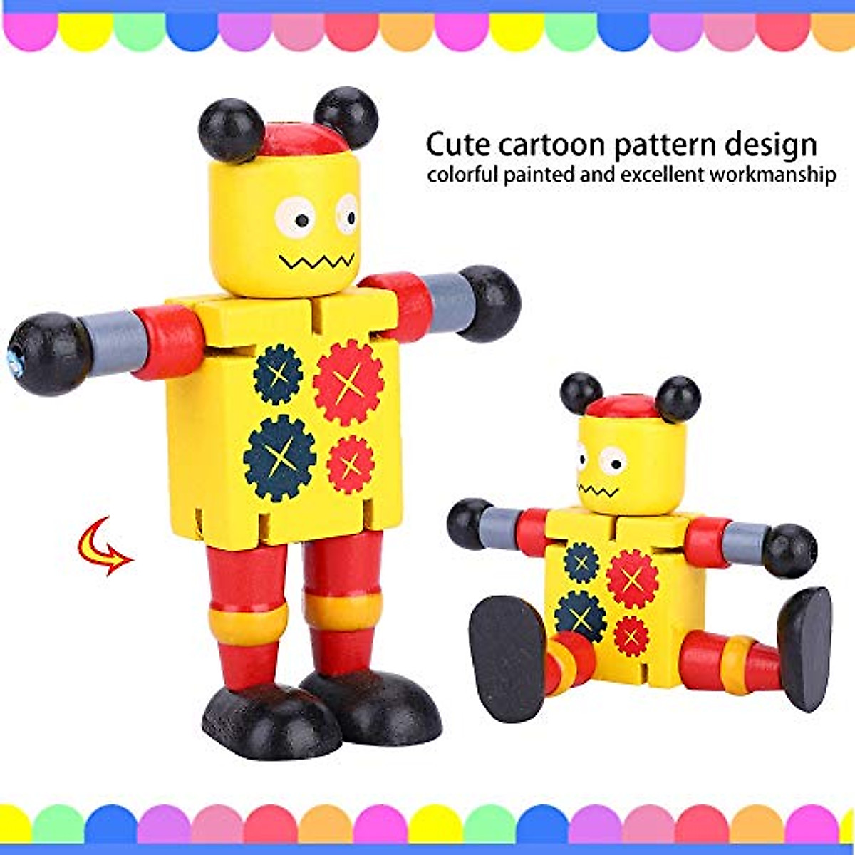 banapoy Wooden Robot Toys, Non-Toxic Safety Durable Kids Robot Toys, for Kids(Yellow)