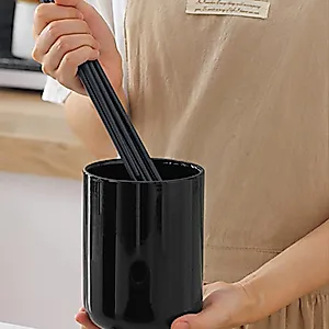 HOMURY Black Ceramic Kitchen Utensil Holder 3.98 × 5.28 Inch Matte Utensil Holder with Non-slip Base Black Ceramic Kitchen Utensil Holder Kitchen Supplies, Countertop Utensil Organizer for Kitchen
