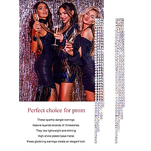 FOCALOOK Rhinestone Earrings for Women Sparkly Prom Earrings Long Dangle Drop Iridescent Earrings