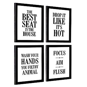 EXCELLO GLOBAL PRODUCTS Framed Wooden Bathroom Humor Signs : Decor for Home, Restaurant, or Business - 8x10 Inches - Ready to Hang - (Pack of 4, Assortment 3)