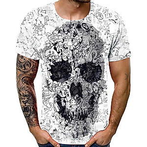 iLXHD Men's T-Shirt New Summer Crewneck Short Sleeve Skull Funny 3D Printed Top Blouse