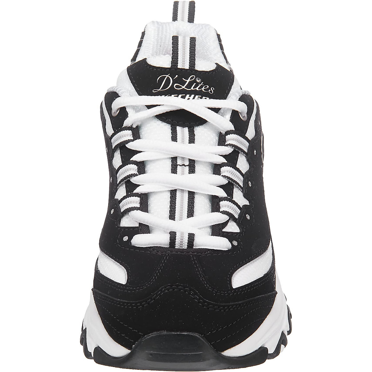Skechers Sport Women's D'Lites Memory Foam Lace-up Sneaker,Biggest Fan Black/White,6 M US