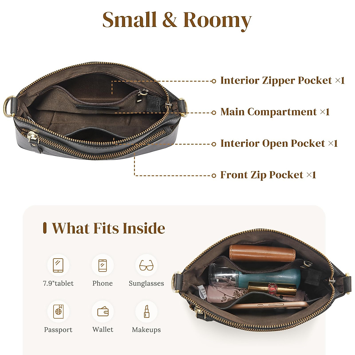 S-ZONE Small Genuine Leather Crossbody Bags for Women Purse and Handbag Wristlet