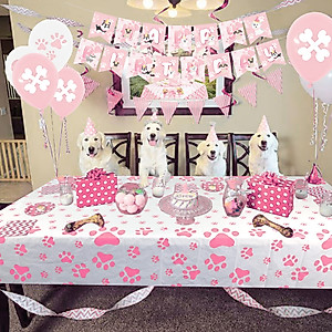 KEFAN 4 Pack Puppy Dog Pet Paw Print Plastic Tablecloth Table Cover Pink Paw Birthday Party Decorations Dog Party Decorations, Puppy Party Supplies for Dog Cat Birthday Party (51 Inch x 86 Inch) (4)