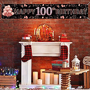 Pimvimcim Happy 100th Birthday Banner Decorations, Large 100th Birthday Party Sign, Rose Gold 100th Birthday Party Supplies for Women, 100 Years Old Birthday Photo Booth Backdrop (9.8x1.6ft)