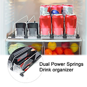 TOCLIU soda can dispenser for refrigerator,Self-Pushing Fridge Drink Dispenser, Width-Adjustable Pusher Glide,Drink Organizer for Fridge,12oz to 24oz Water Bottle,Beer,drinks