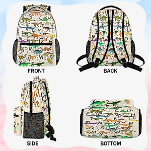 Alphabet Dinosaur Backpack for School Kids Girls Boys Education Letter Bookbag Laptop Backpack 14 Inch Travel Daypack Student Computer Bag for Women Teen Girls College Work