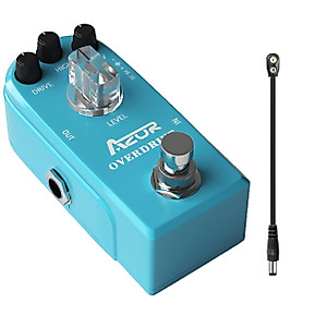 AZOR Overdrive Guitar Effect Pedal Vintage Effect Drive High/Low 3 Modes Mini Pedal with Guitar Pedal Power Cable,9V Battery Clip Converter Power Cable