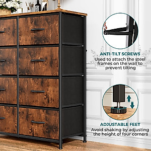SMUG Dresser for Bedroom Cabinet Organizers Wood Top Table Furniture with 8 Fabric Storage Tower Unit, Chest of Drawers for Closet, Living Room, Hallway, Porch, Rust Brown