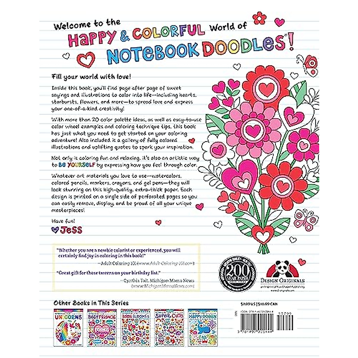 Notebook Doodles Love: Coloring & Activity Book (Design Originals) 32 Sweet Designs with Hearts, Rainbows, Quotes, and More, on Thick Perforated Paper - Beginner-Friendly, Uplifting Art Activities