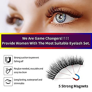 EARLLER Magnetic Eyelashes with Eyeliner Kit,10 Pairs Natural Look False Lashes with Applicator - Easy to Apply and No Glue Needed, 3D & 5D Reusable Short and Long Eyelashes Set