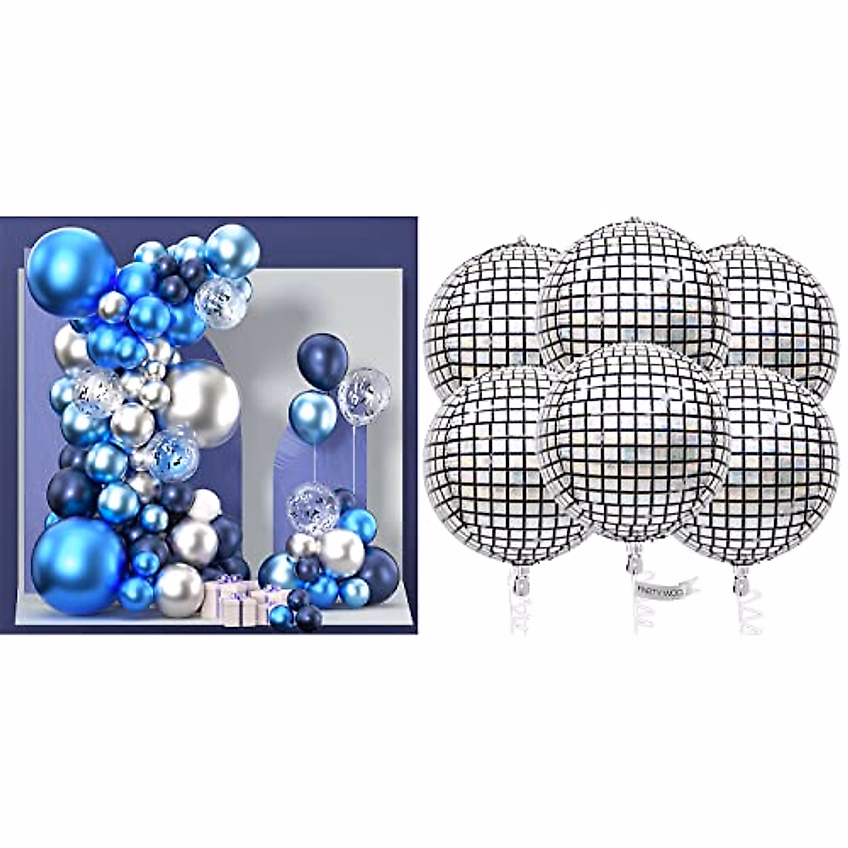 PartyWoo Blue and Silver Balloon Garland Kit 100 pcs and 6 pcs Disco Silver Foil Balloons