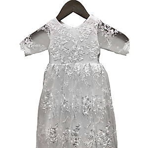 Long Ivory Christening Gown for Baby Girls Lace Baptism Dress with Bonnet 6M