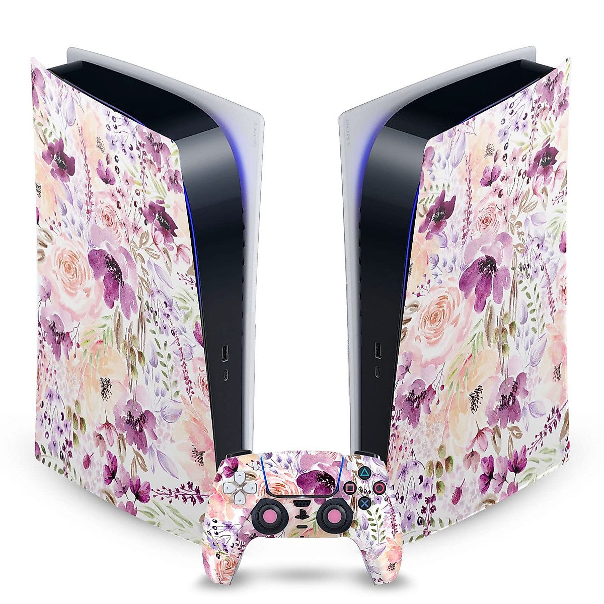 Floral Chaos Art Mix Matte Vinyl Faceplate Sticker Gaming Skin Case Cover Compatible with Sony Playstation 5 PS5 Digital Edition Console and DualSense Controller