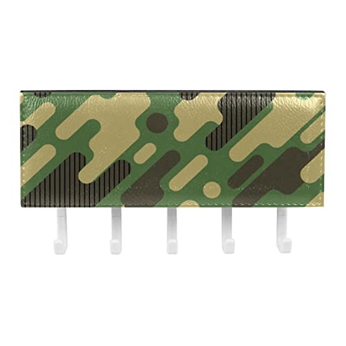 Camouflage Mail Holder Organizer and Key Hooks PU Front, Self Adhesive Key Rack with 5 Hooks Perfect for Entryway, Hallway，Bathroom ，Kitchen