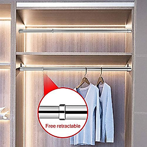 Closet Rod Adjustable 30-48 Inch for Hanging Clothes Stainless Steel Closet Pole Closet Bar with 2 Brackets for Wardrobes Closet Shower Window Curtain Hanger Rod Clothes Rod for Closet Clothes Rail