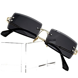 PORADAY Rectangle Sunglasses for Women Men Vintage Rimless Square Sun Glasses Candy Color (Black)