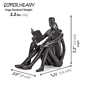 Ambipolar Romantic Reading Couple Bookshelf Decor, Cast Iron Bookend, Aesthetic Room Decor, Office Desk Decor, Home Decorative Bookend for Heavy Books, Satin Black