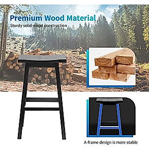 Capacmkseh Solid Wood Saddle-Seat Kitchen Counter Barstools Set of 2, 30-Inch Height, Counter Height Bar Stools Wooden Stool Saddle Chair Tall Stool