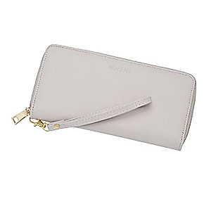 WOZEAH Women's RFID Blocking PU Leather Zip Around Wallet Clutch Large Travel Purse (A creamy white)