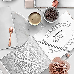 Merry Expressions Black Guest Book & Pen – 9"x7" Hardcover 100 Page/50 Sheets – Silver Foil Gilded Edges for Guests & Visitors to Sign at a Wedding, Funeral or Memorial, Party, Baby or Bridal Shower