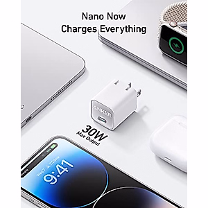 USB C GaN Charger 30W, Anker 511 Charger (Nano 3), PIQ 3.0 Foldable PPS Fast Charger for iPhone 14/14 Pro/14 Pro Max/13 Pro/13 Pro Max, Galaxy, iPad (Cable Not Included) - Aurora White